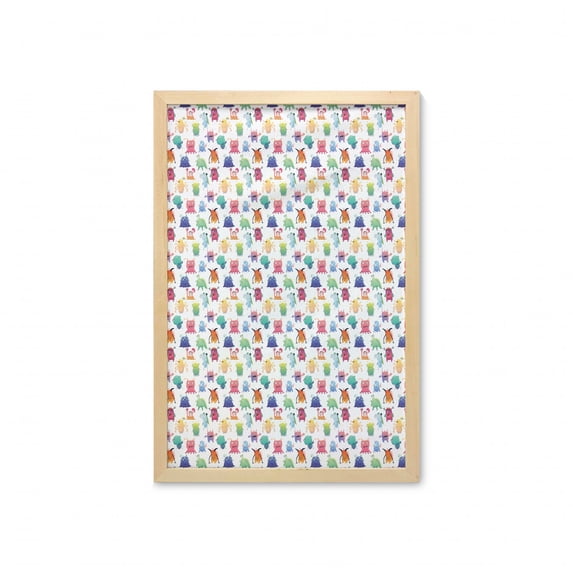 Cartoon Wall Art with Frame, Colorful Cartoon Characters Different Kind ...