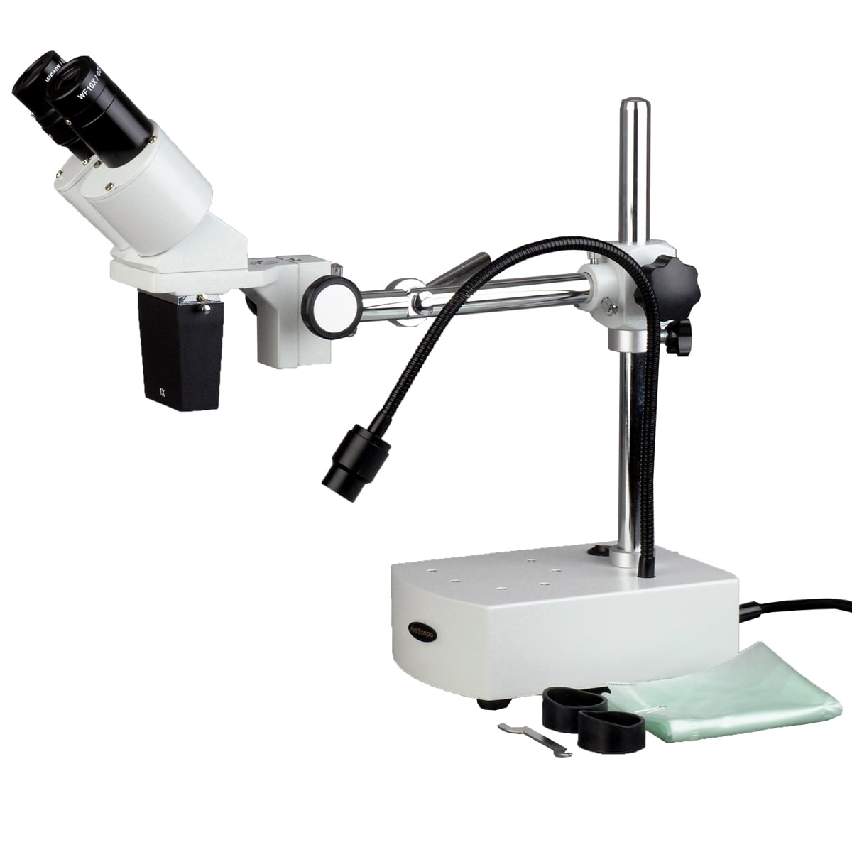 AmScope 10X Binocular Stereo Microscope on Boom Arm Stand + LED Goose ...
