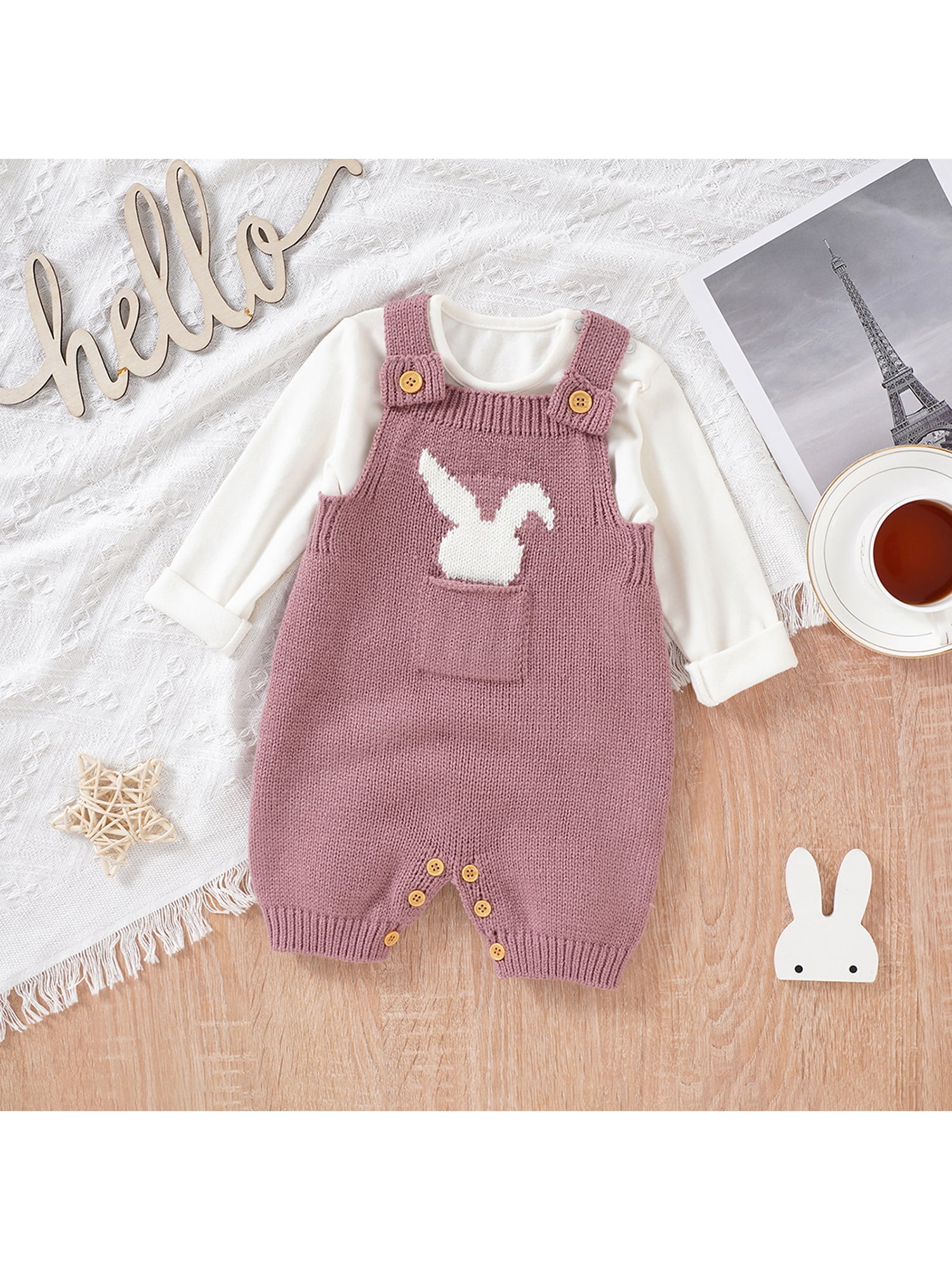 LSFYSZD Baby Easter Knit Overalls, Cute Sleeveless Bunny Print Romper ...