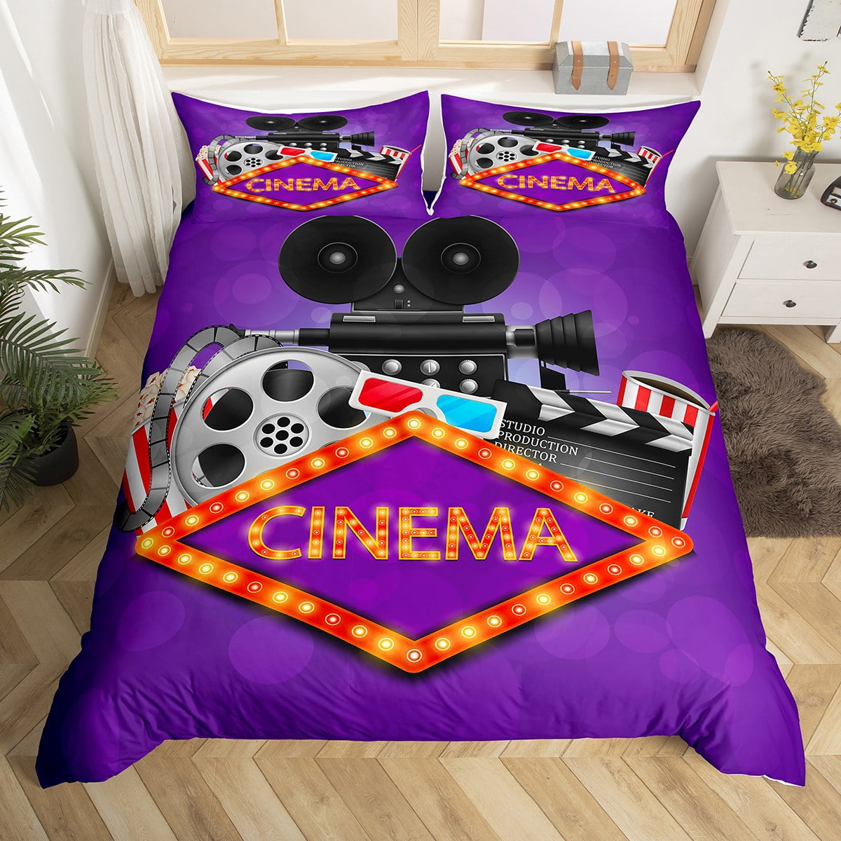 Movie Theater Decor Duvet Cover Twin for Boys Girls Family Movie Themed ...