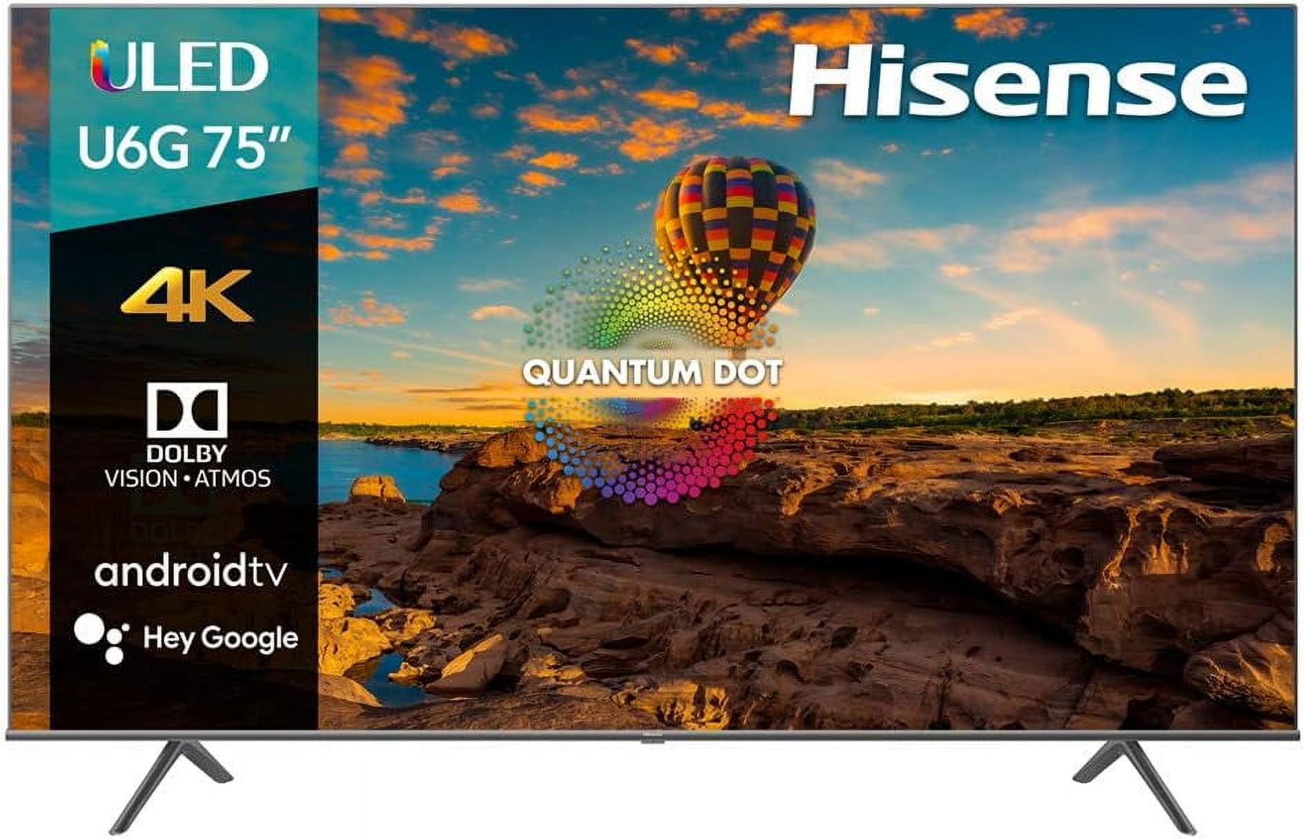 Hisense 75U6G 75 inch Class U6G Series Quantum ULED 4K UHD Smart Android TV Refubish Hisense ...