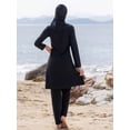 Black Middle East Style Modest Burkini Swimsuit Set With Hood, Long ...
