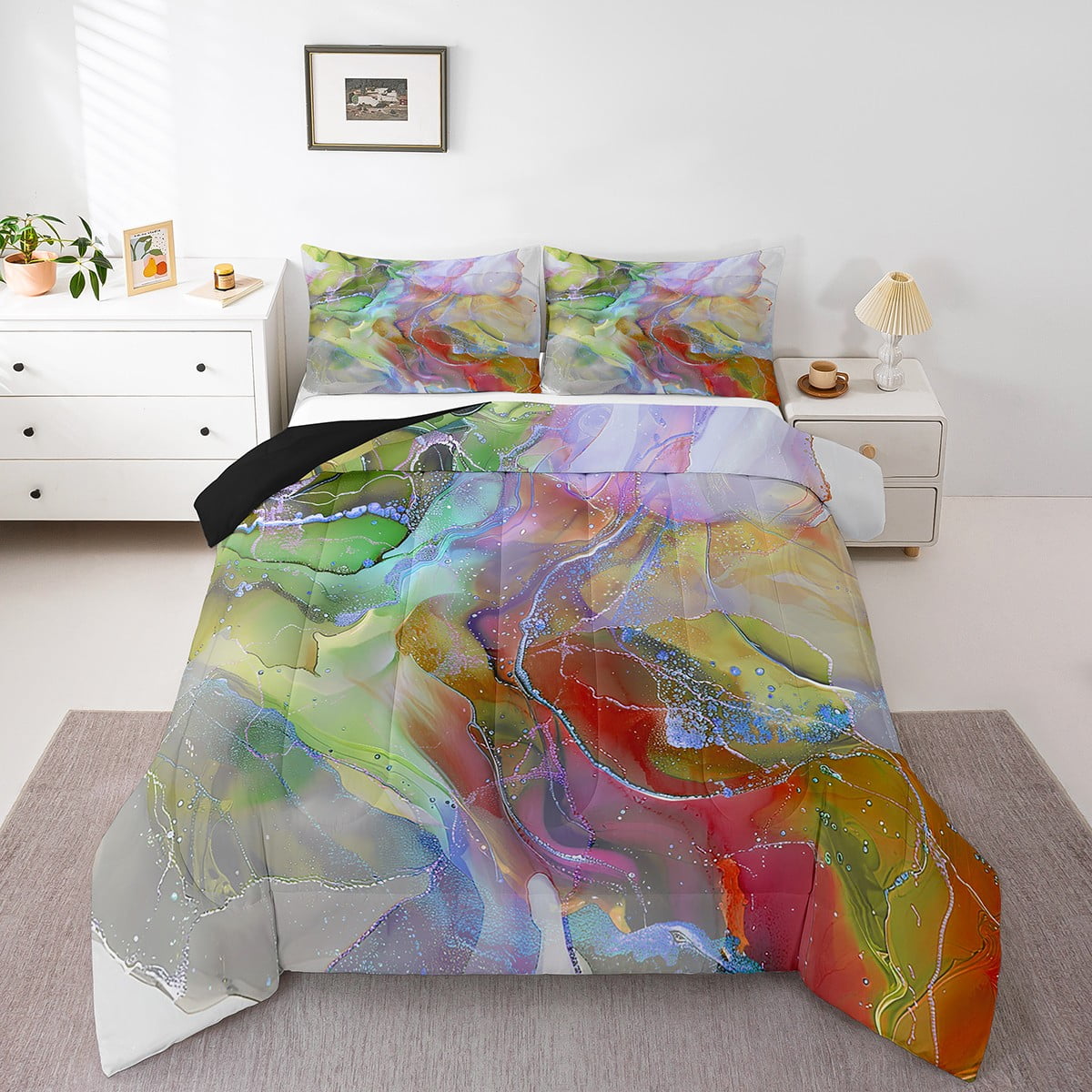 Click here for Yst Chic Watercolor Bedding Queen Size Green Purpl... prices