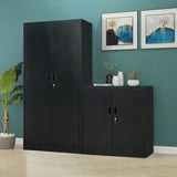 "71"" Black Metal Storage Cabinet with Lock, 2 Doors, 4 Adjustable ...