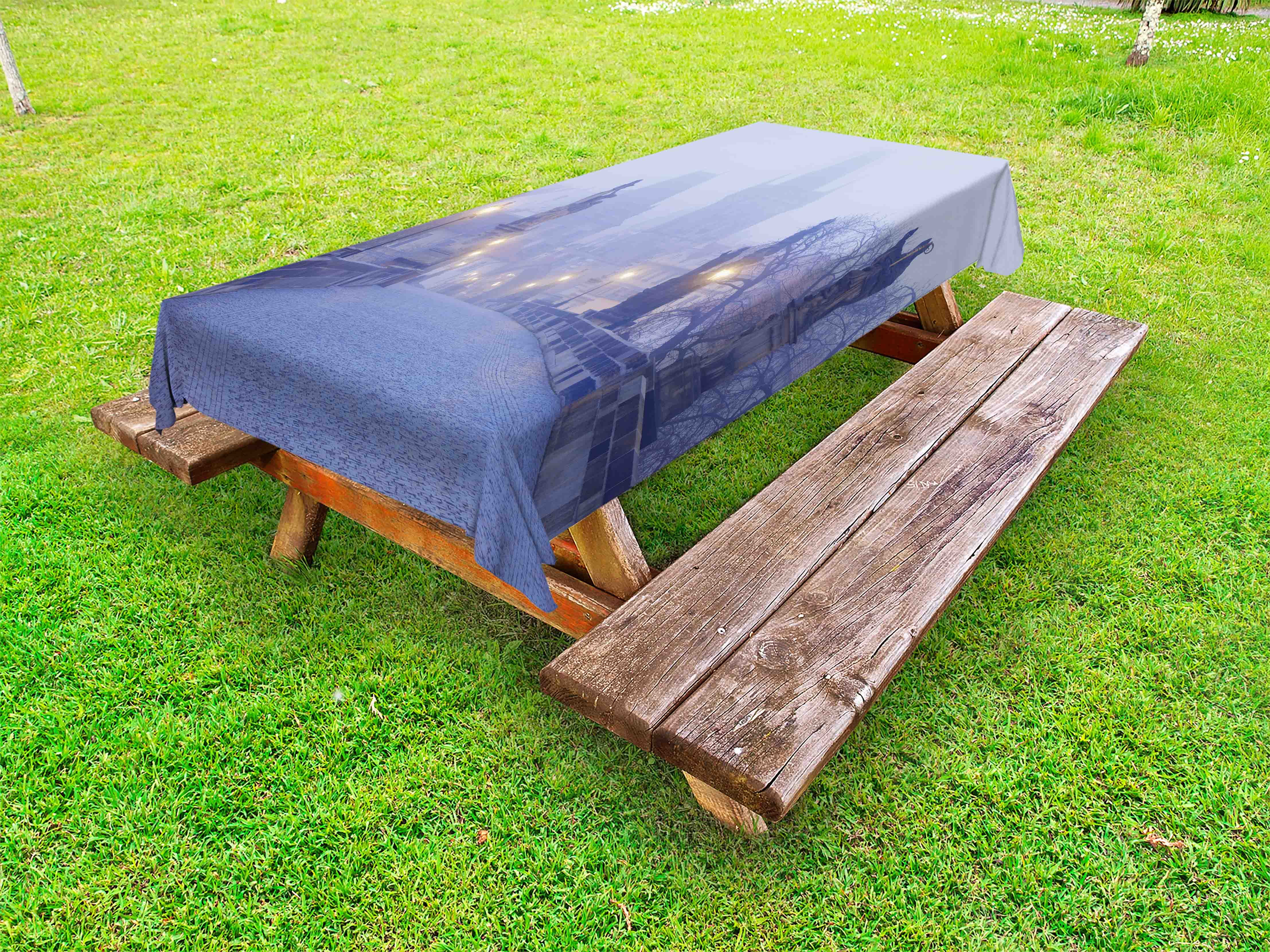 Urban Outdoor Tablecloth, Czech Republic Prague Streets in Foggy ...