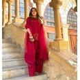 Deep Red Embroidered Short Kurta with Dhoti Pants Dupatta salwar kameez ...