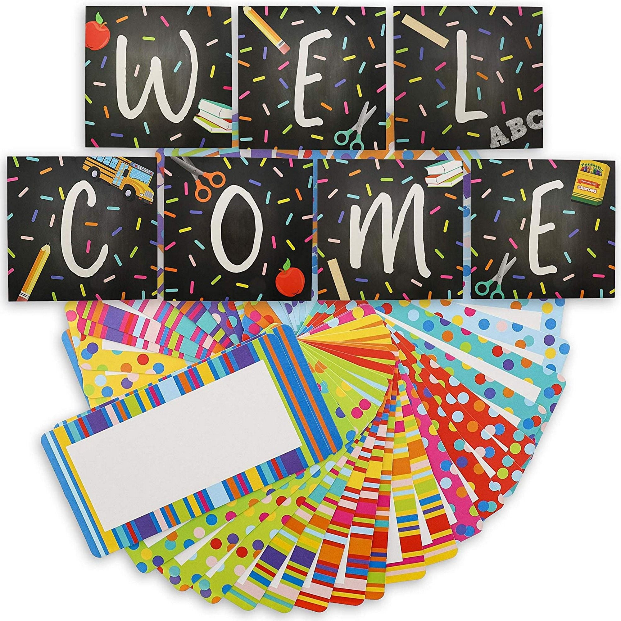 Classroom Decorations Welcome Banner and 50 Colorful Name Tags ...