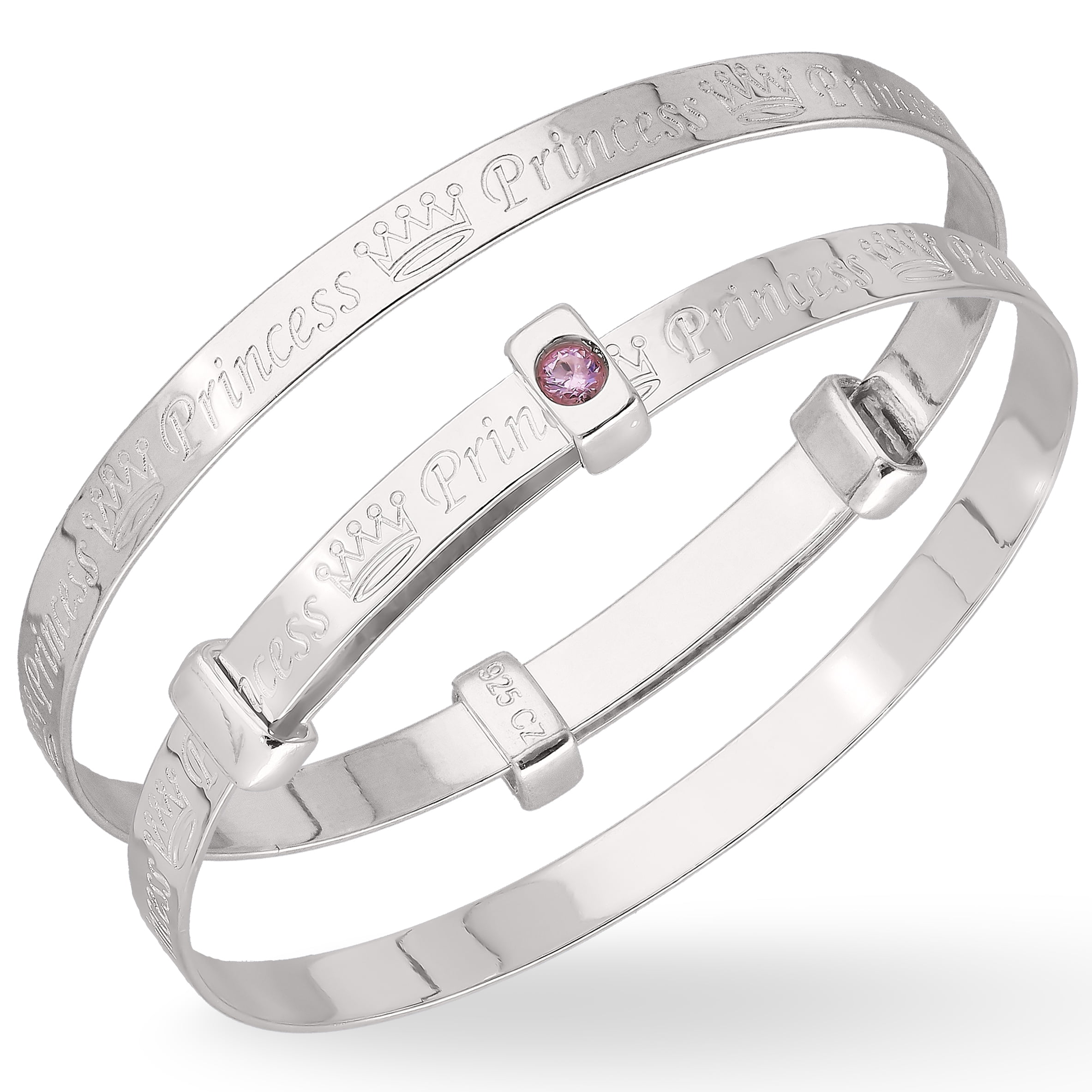 Princess Baby Shower Girl Bangle Bracelet Sterling Silver and Pink CZ ...