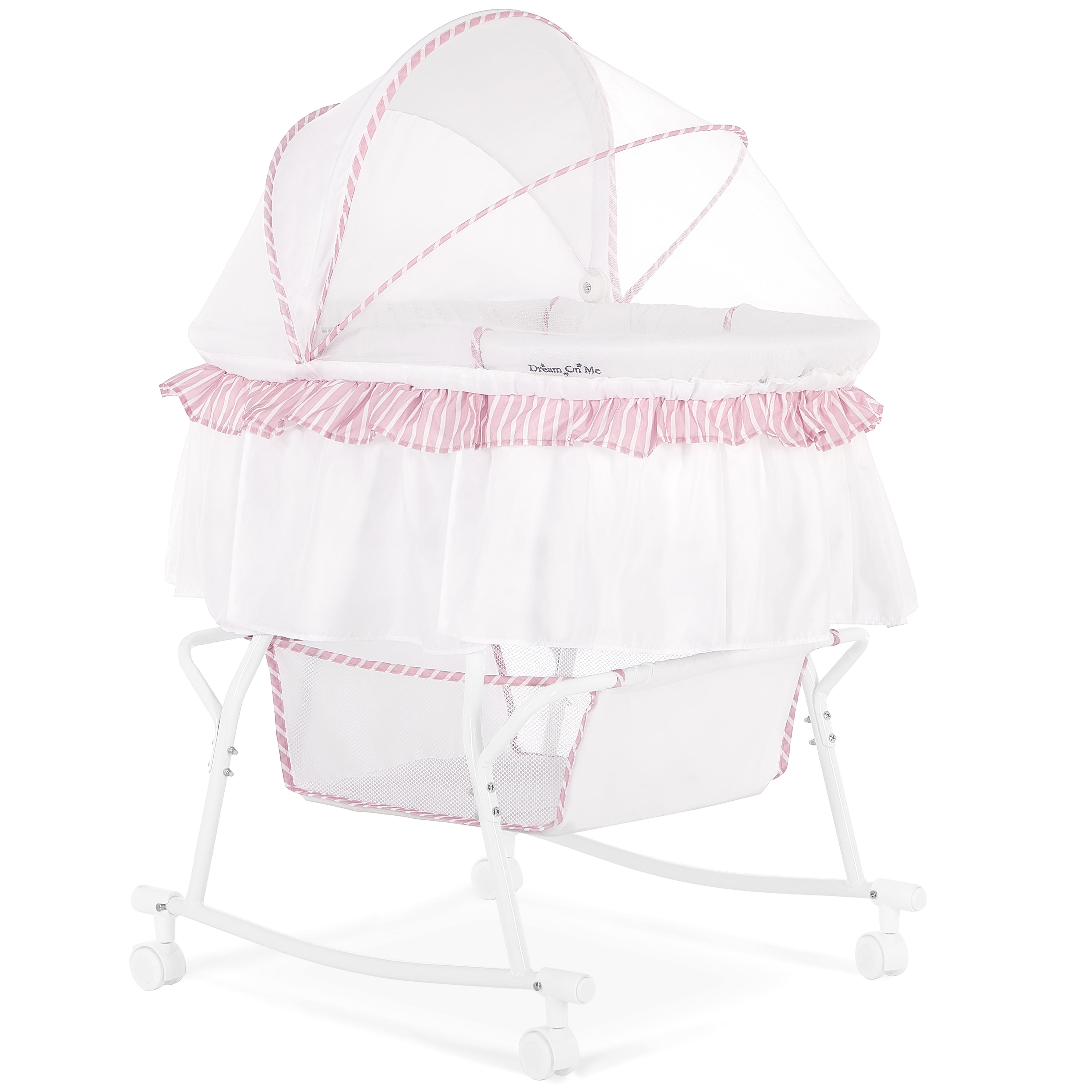 Dream On Me Lacy Portable 2-in-1 Bassinet And Cradle, Pink/White ...