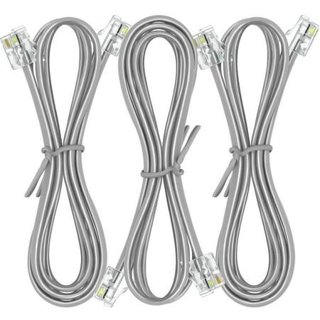 (3 Pack) Phone Cord 6ft Telephone Cord Phone Line Cord RJ11 6P4C Male ...