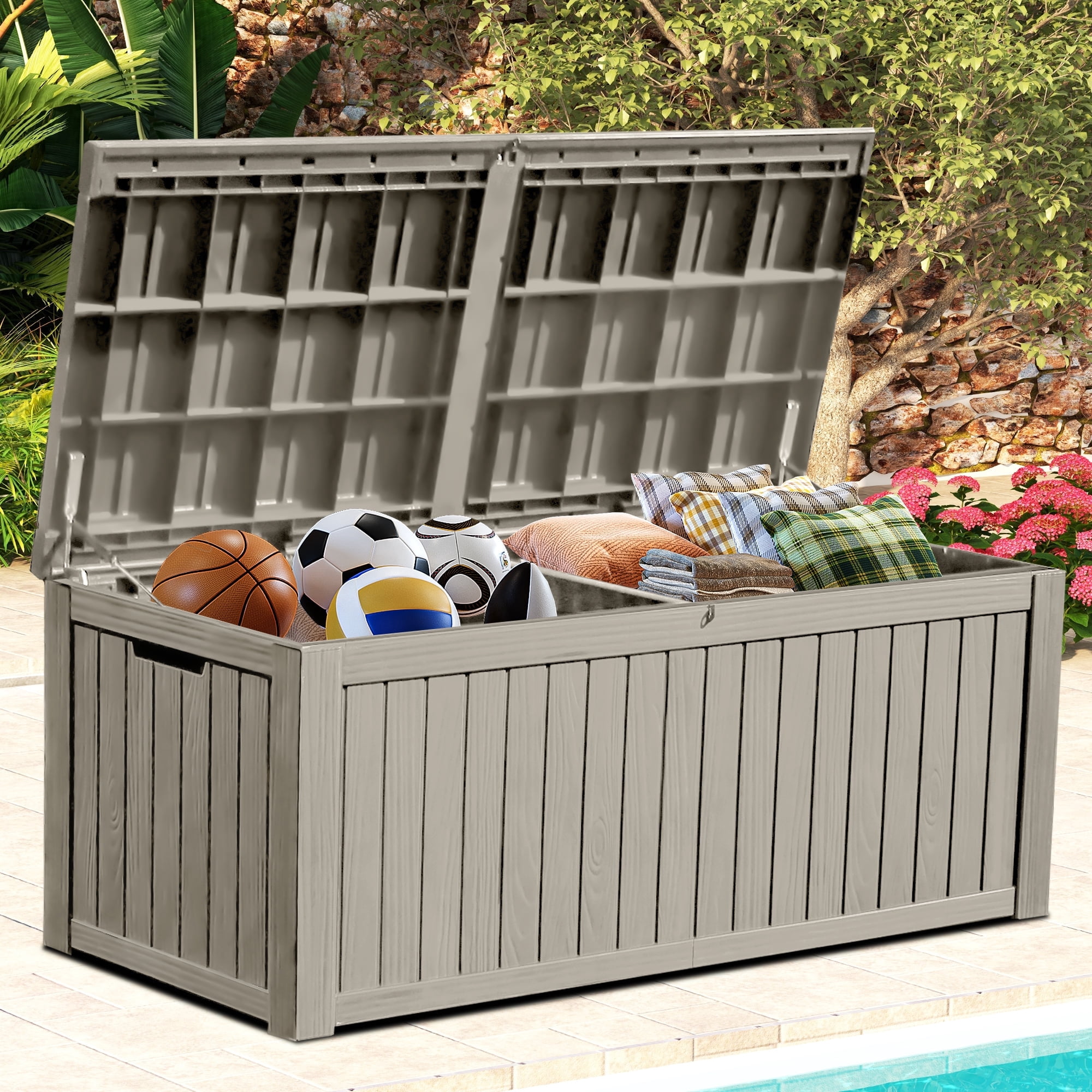 Click here for Dextrus 150 Gallon Large Resin Deck Box With Divid... prices