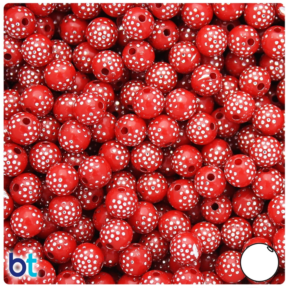 BeadTin Red Opaque 8mm Round Plastic Accent Beads - Silver Dots (150pcs ...