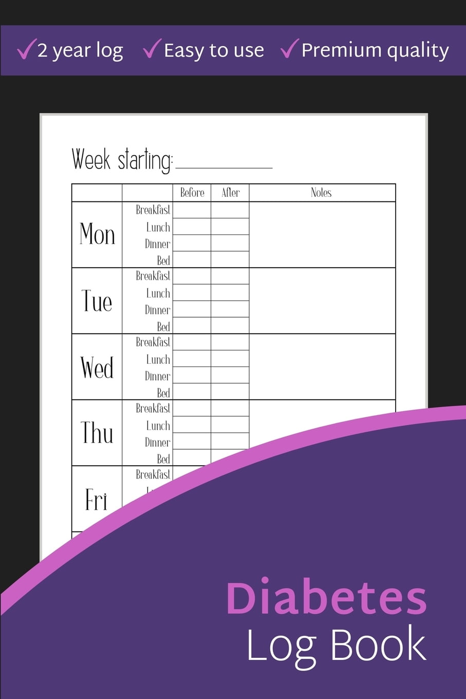 Diabetes Log Book 2 Year Blood Sugar Level Recording Book Simple Diabetes Log Book 2 Year Blood Sugar Level Recording Book Simple