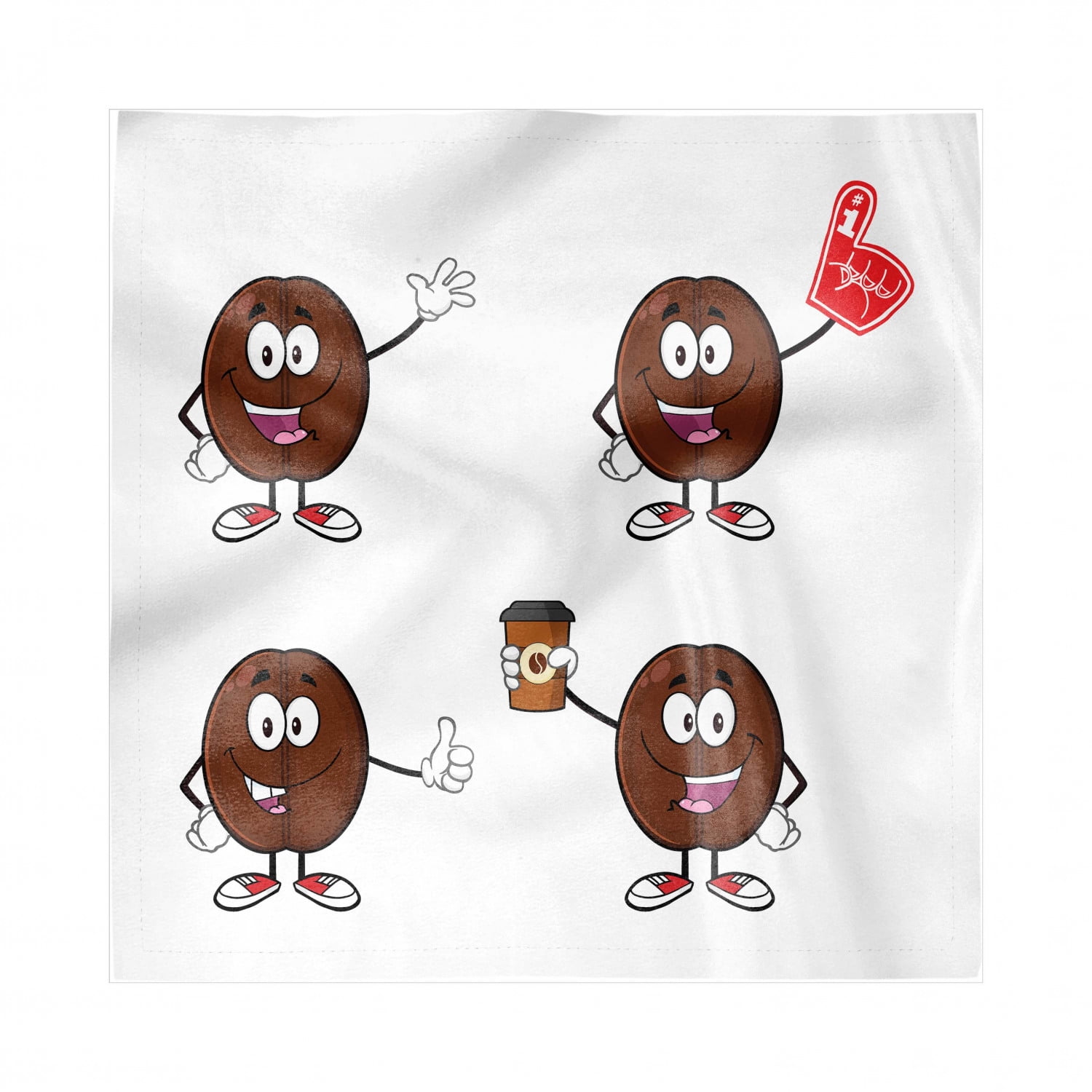 Coffee Decorative Napkins Set of 4, Cartoon Characters Mascots Smiling ...