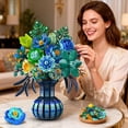 TERRAMUS Flowers Building Set with Vase, 1309 Pcs Peacock Floral Flower ...