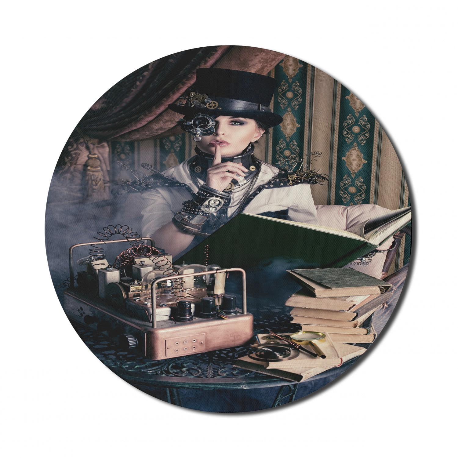 Gothic Mouse Pad for Computers, Portrait of Steampunk Woman with ...