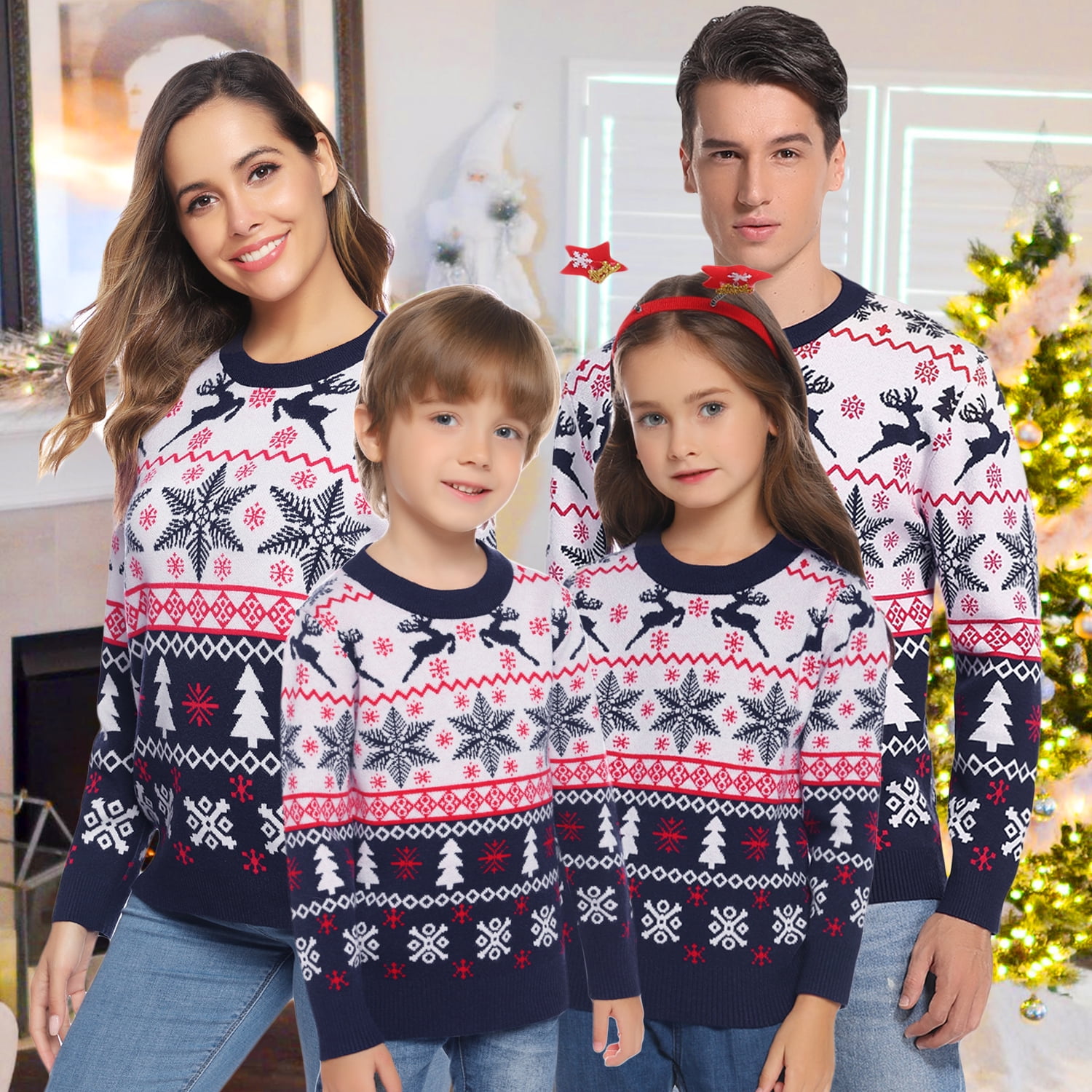 Purcoar Matching Family Christmas Sweater Reindeer Snowflakes Pullover ...