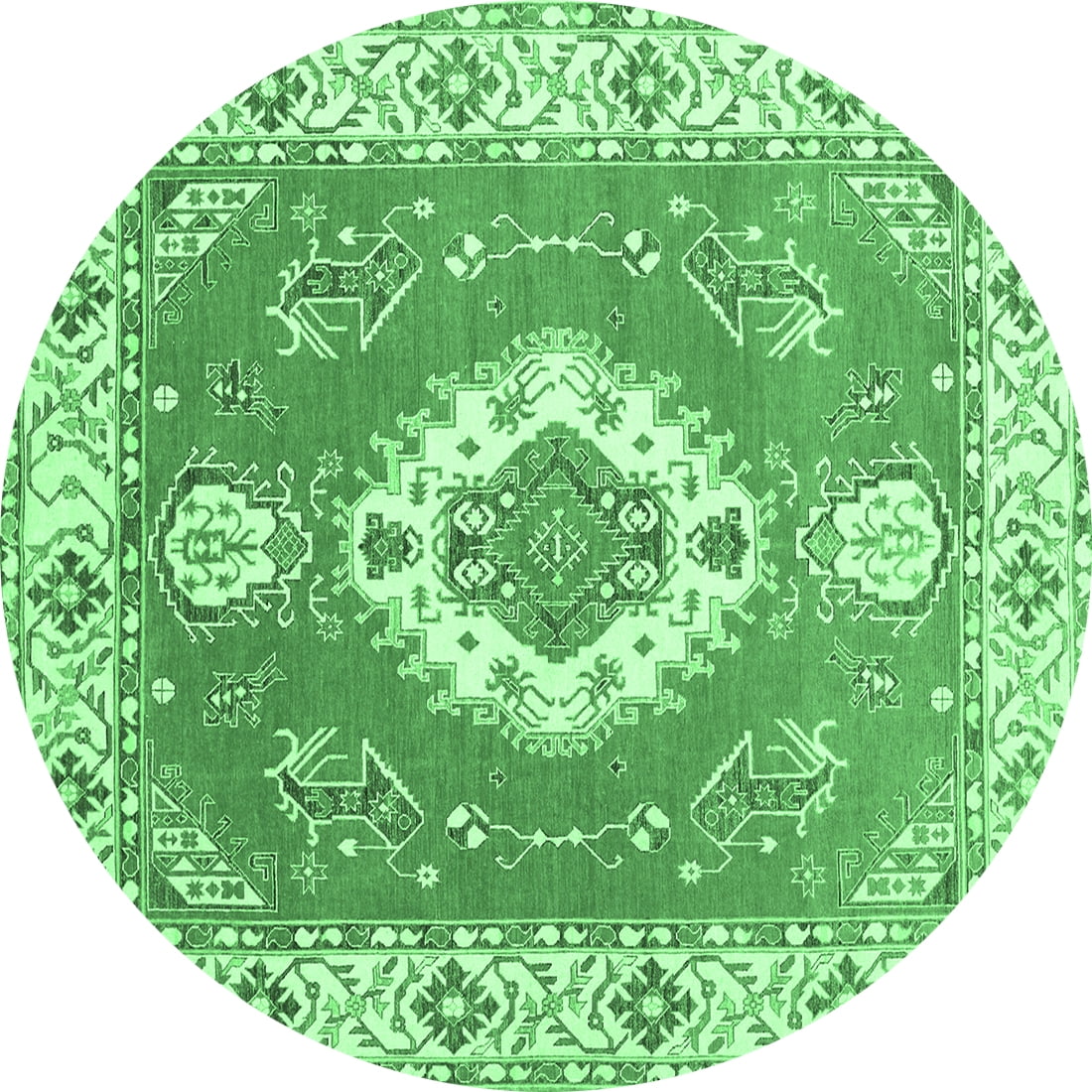 Ahgly Company Indoor Round Medallion Emerald Green Traditional Area ...
