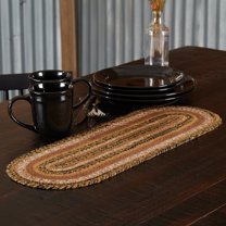 VHC Brands Farmhouse Primitive Jute Black Textured Striped Oval Table ...