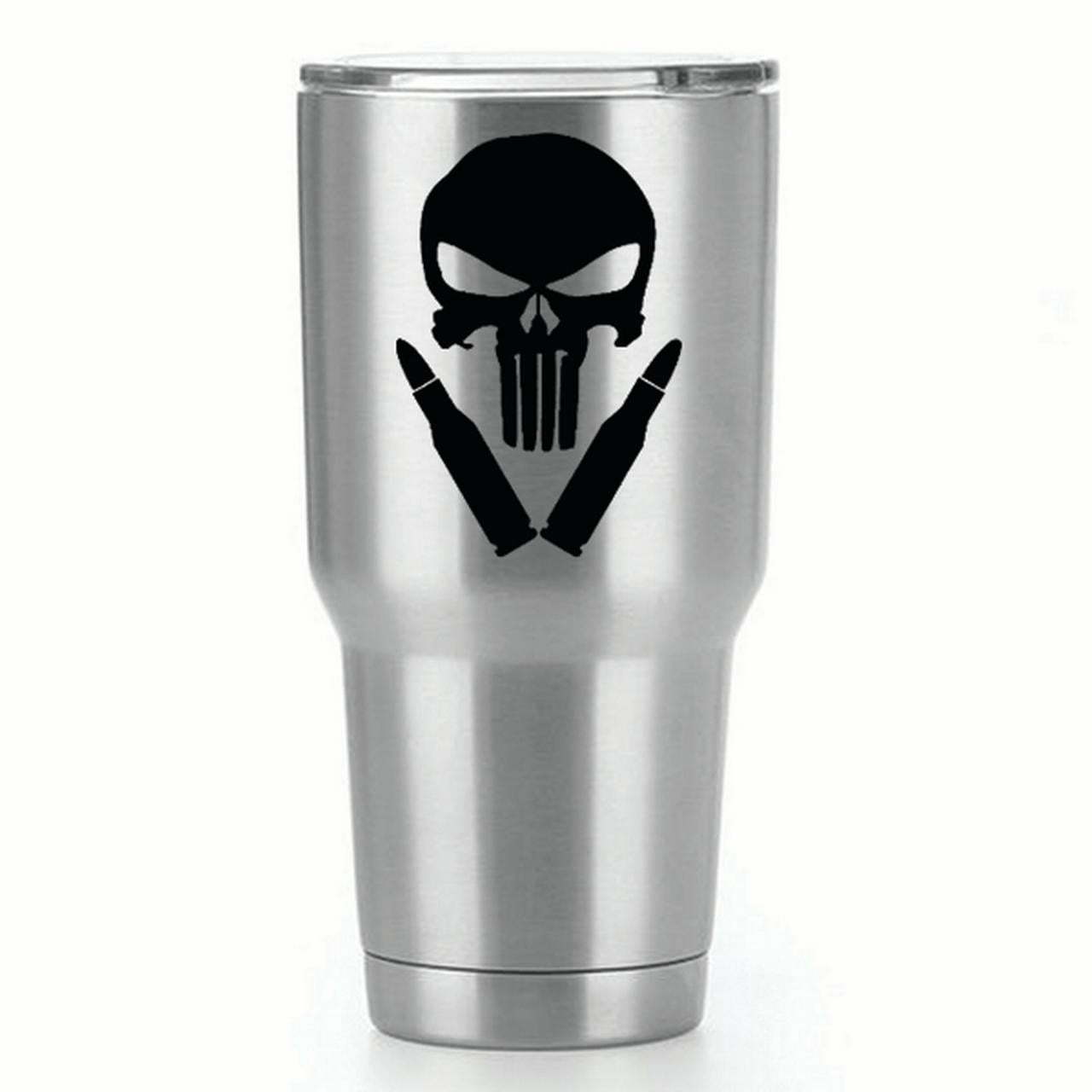Punisher Two Bullets |Single Yeti Decal | 3-Inch Black Vinyl Decal ...
