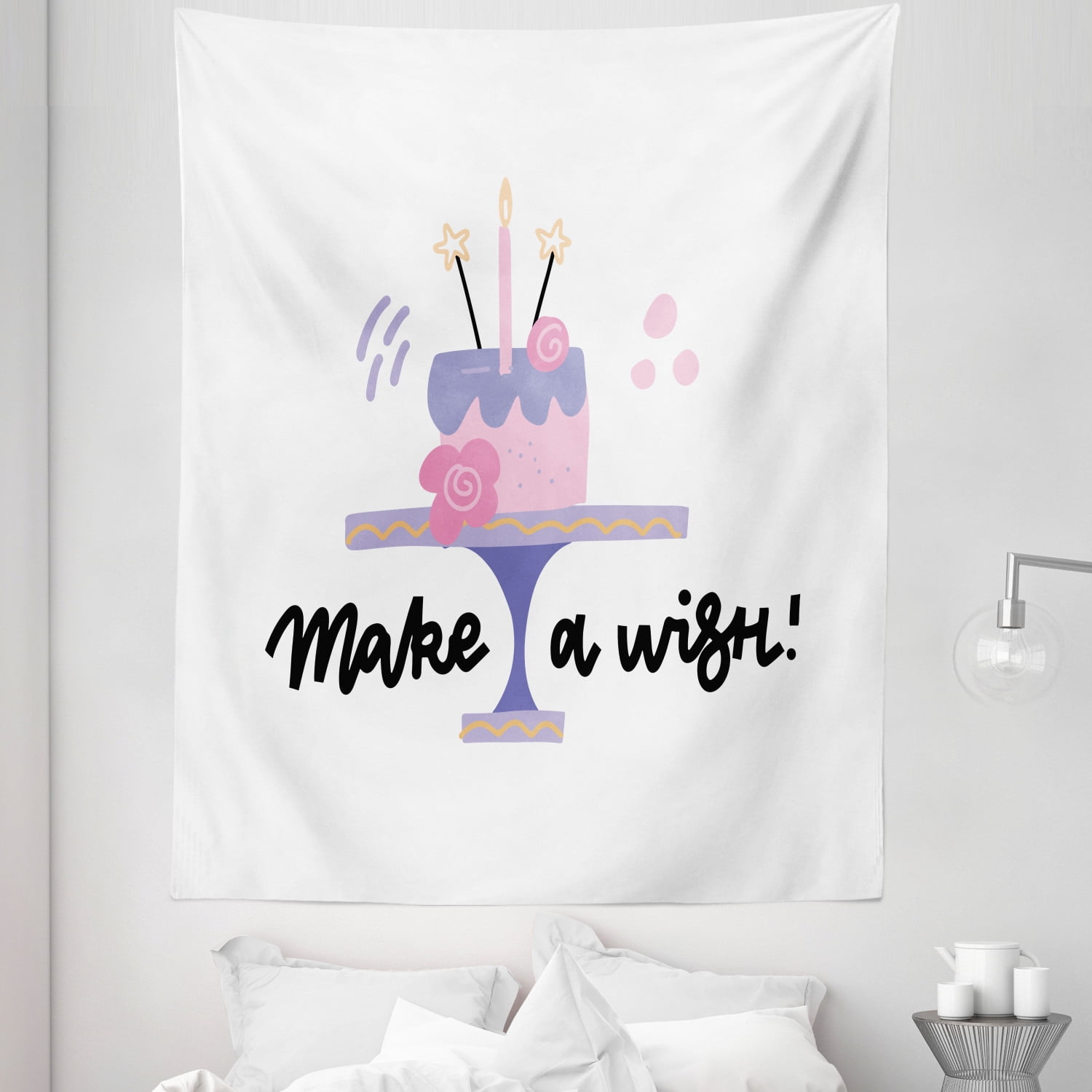 Saying Tapestry, Make a Wish Lettering Birthday Themed Colorful Pastel ...