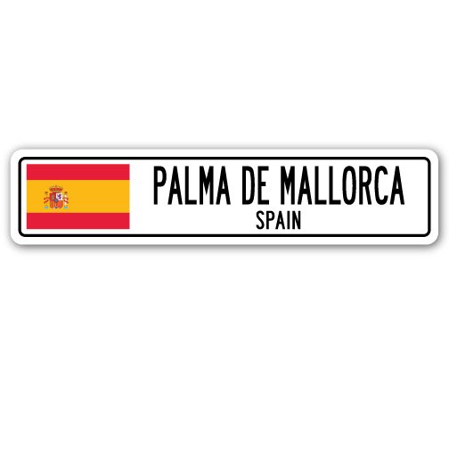 PALMA DE MALLORCA, SPAIN Street Sign Spaniard flag city country road ...