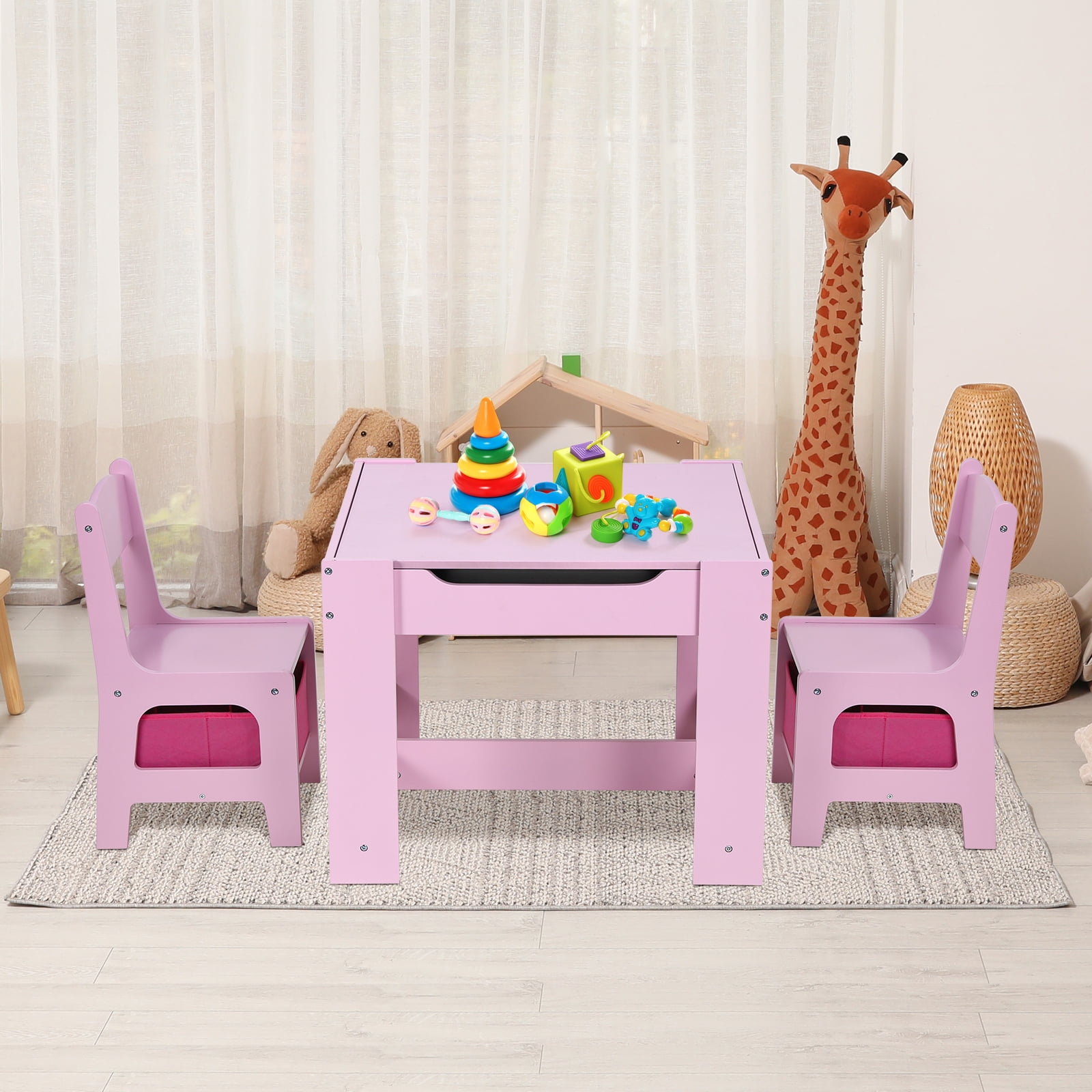 LAZY BUDDY Wooden Kids Table and 2 Chairs Set with Storage Drawer ...