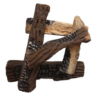 Barton 10 Pieces Decorative Realistic Flame Fireplace Ceramic Wood Log ...