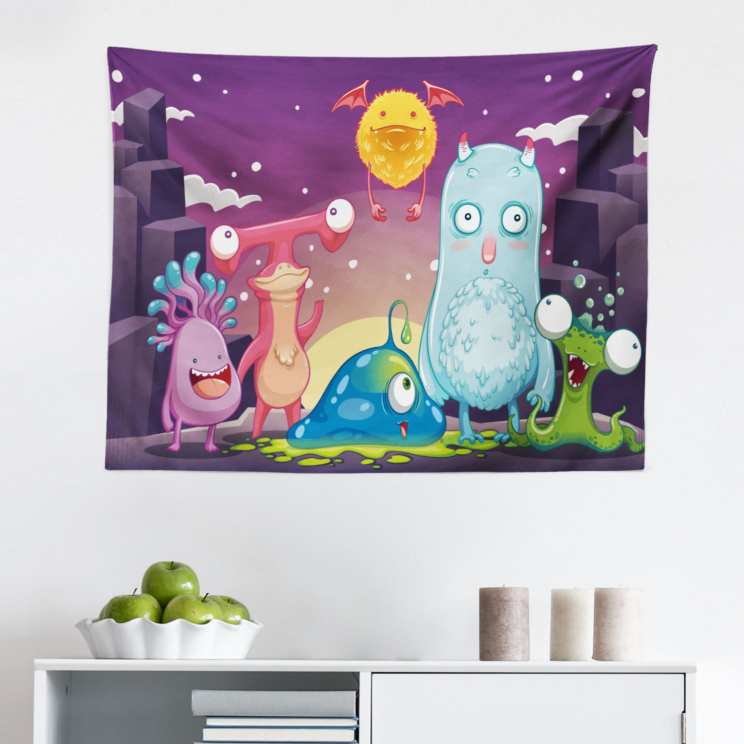 Alien Tapestry, Flying UFO with a Green Creature Waving ...