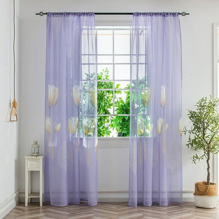 EastVita Tulip Pattern Sheer Curtains Weaken Sunlight Window Curtains ...
