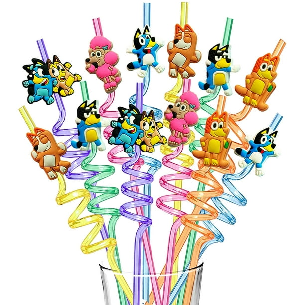 24 Bluey Birthday Party Supplies Straws with 2 PCS Straw Cleaning ...