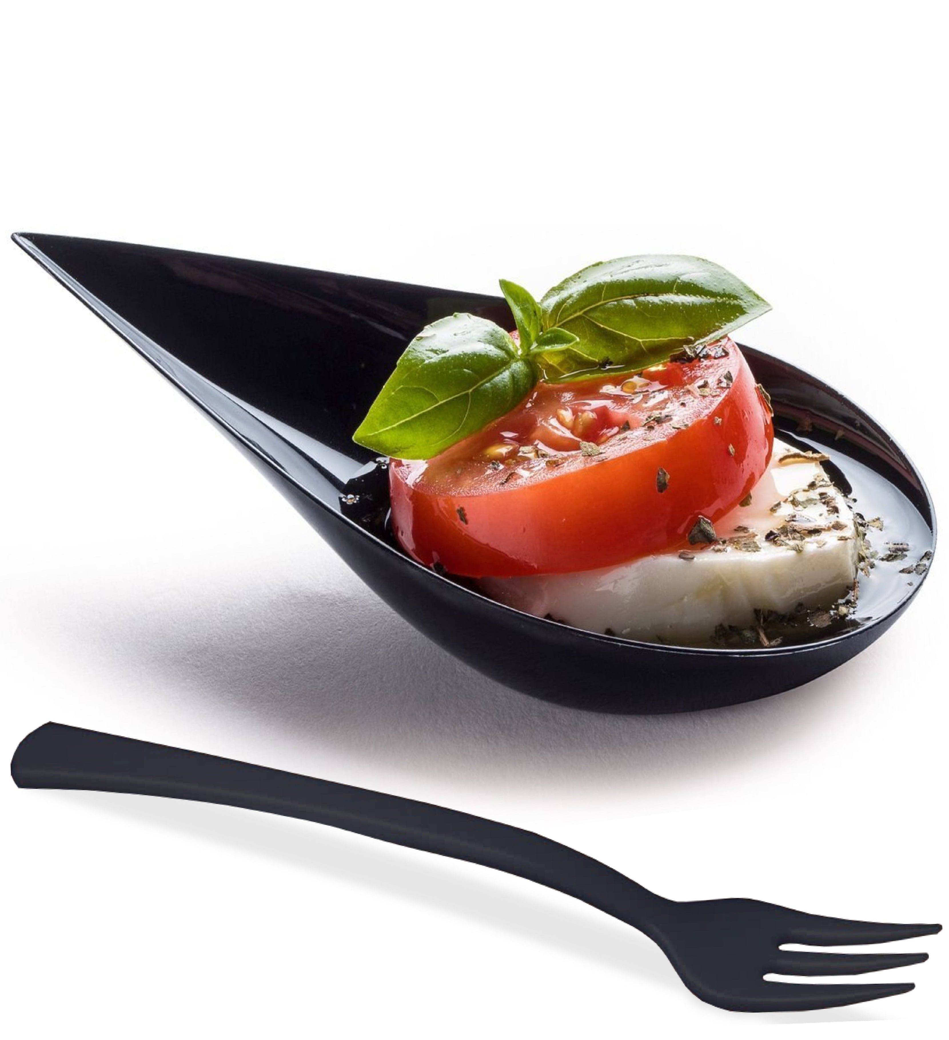 DLux 100 4-in Tear Drop Mini Appetizer Plates with Forks,Reusable Black ...