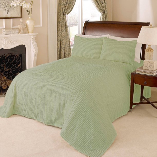 Beatrice Home Fashons Channel Chenille Bedspread Full Sage - Walmart.com