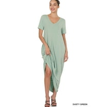TheLovely Women & Plus Relaxed Fit V-Neck Short Sleeve Full Length Maxi ...