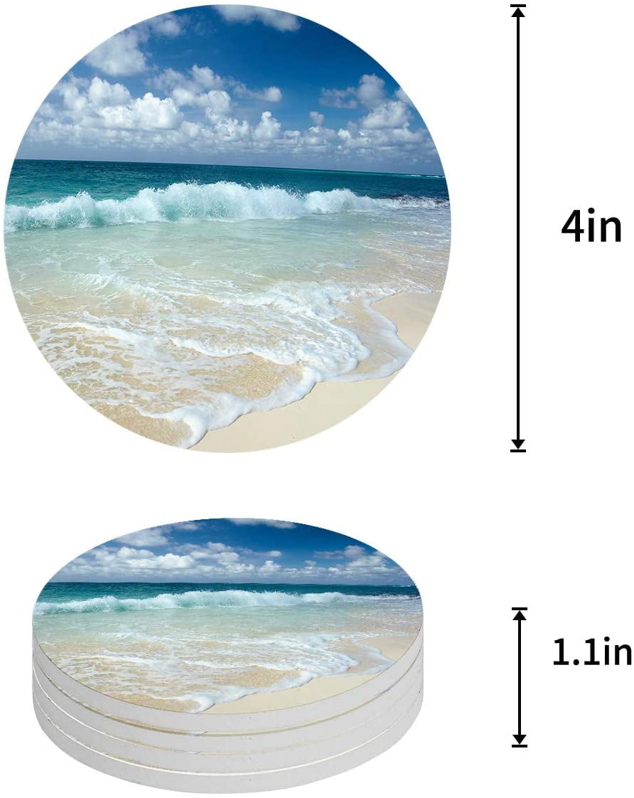 ZHANZZK Tropical Sea Shore Sand Blue Beach Set of 8 Round Coaster for ...