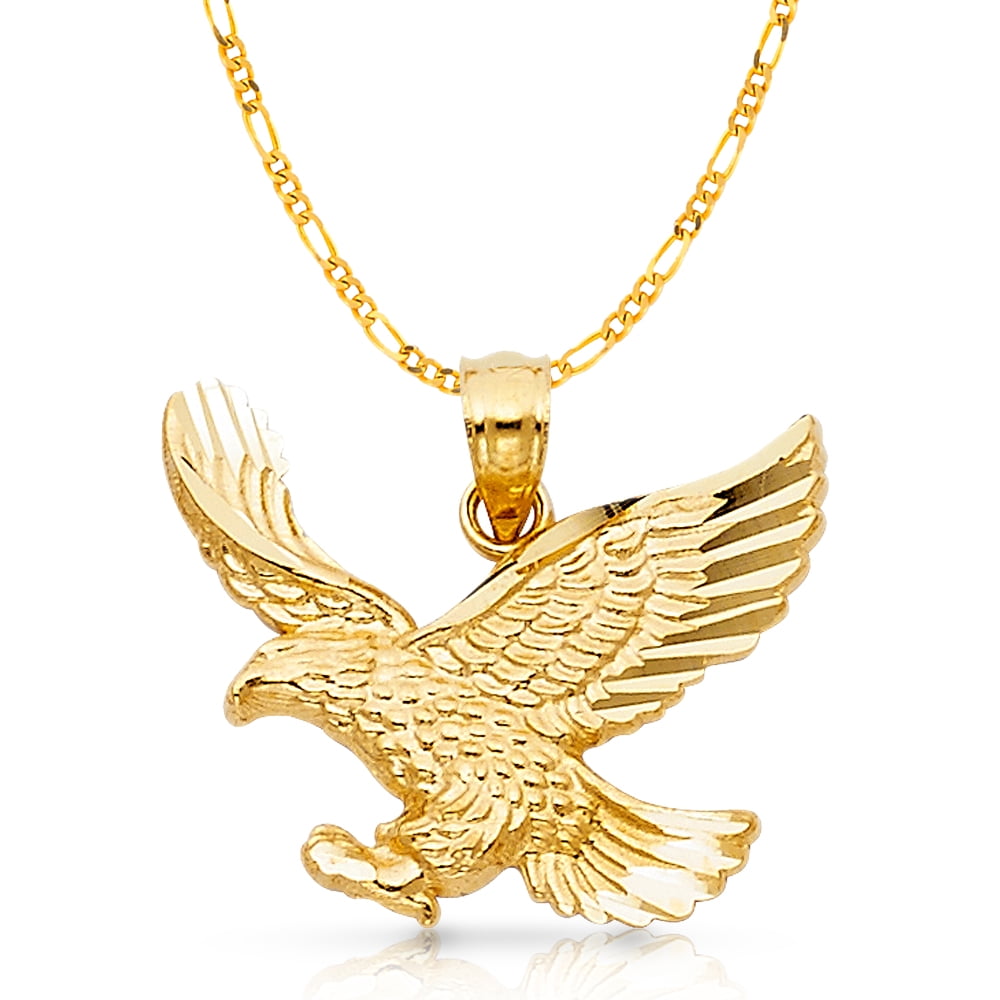 Ioka - 14K Yellow Gold Eagle Charm Pendant with 2.3mm Figaro 3+1 Chain ...