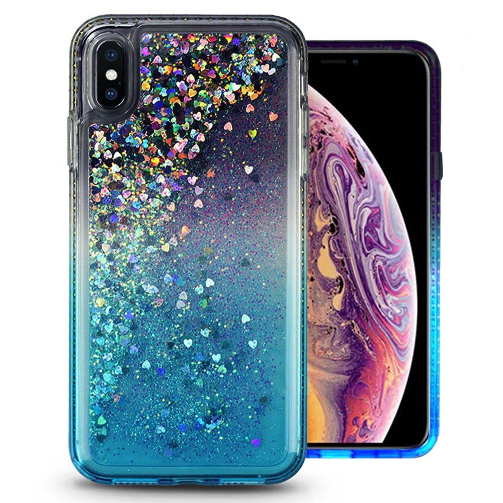 Apple iPhone XS Max Sparkling Glitter Liquid Floating Hearts Stars With ...