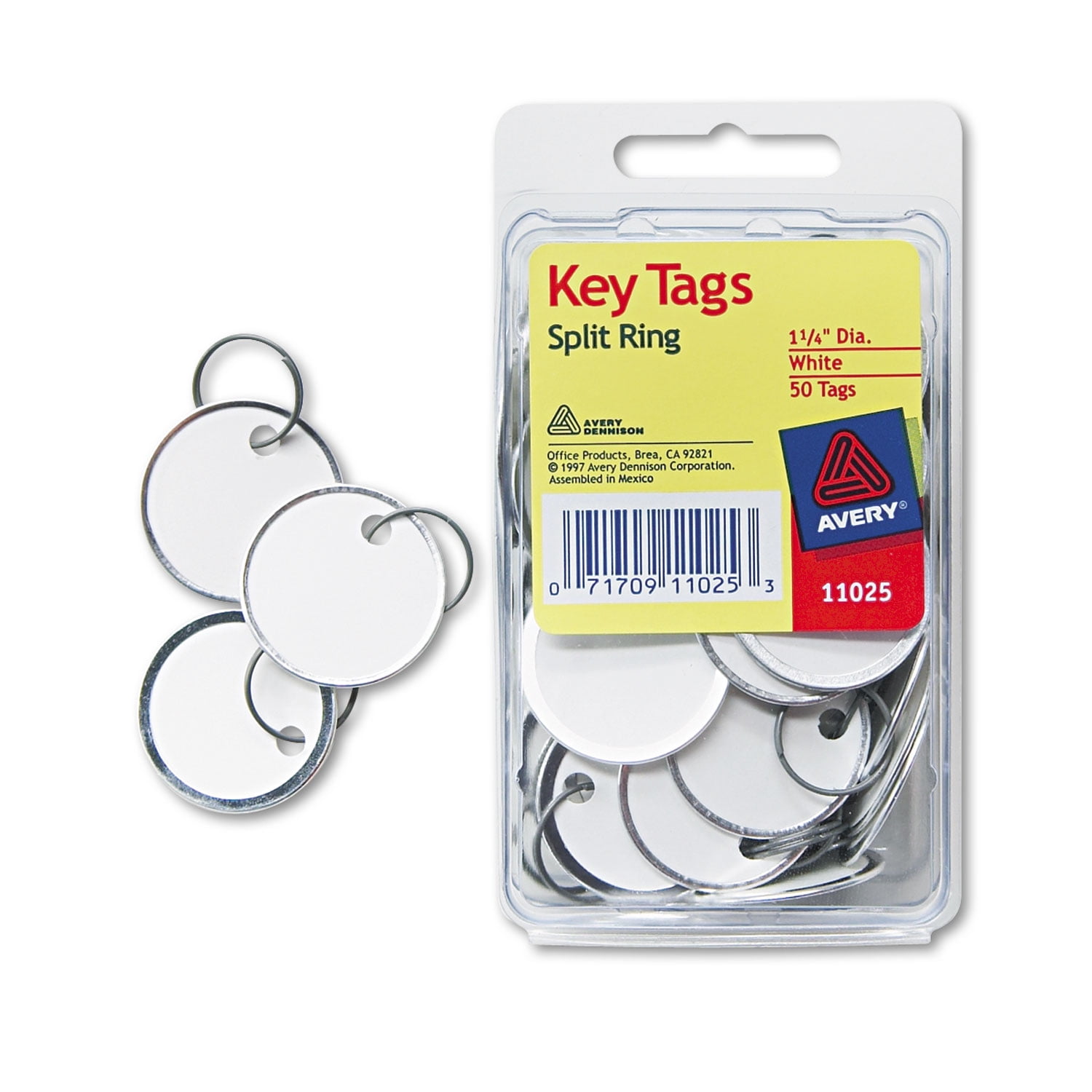 Avery Card Stock Metal Rim Key Tags 1 1/4 dia White 50/Pack 11025 ...