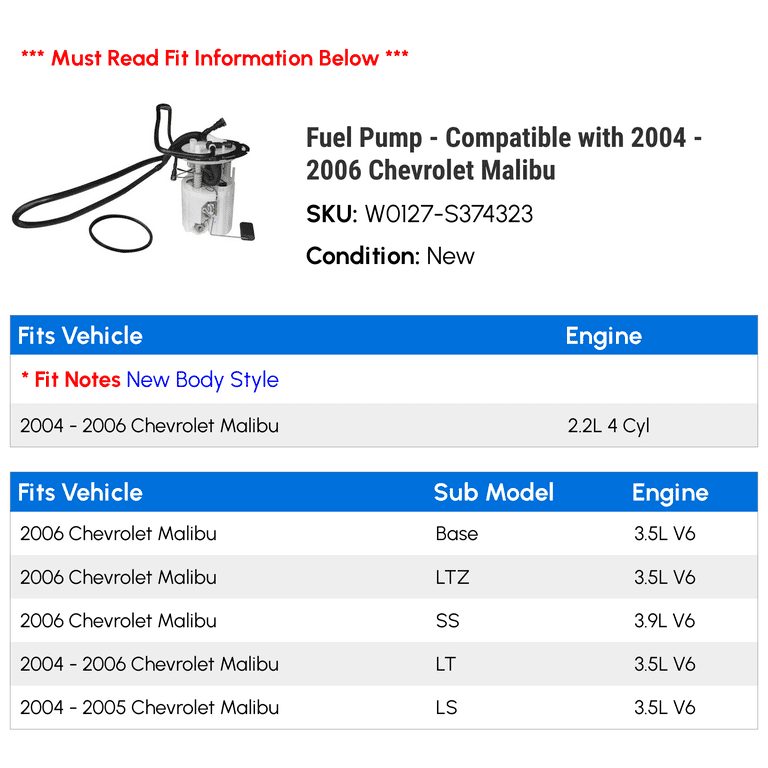 2005 Chevy Malibu Fuel Pump 2017 CHEVROLET MALIBU Fuel Pump Weber