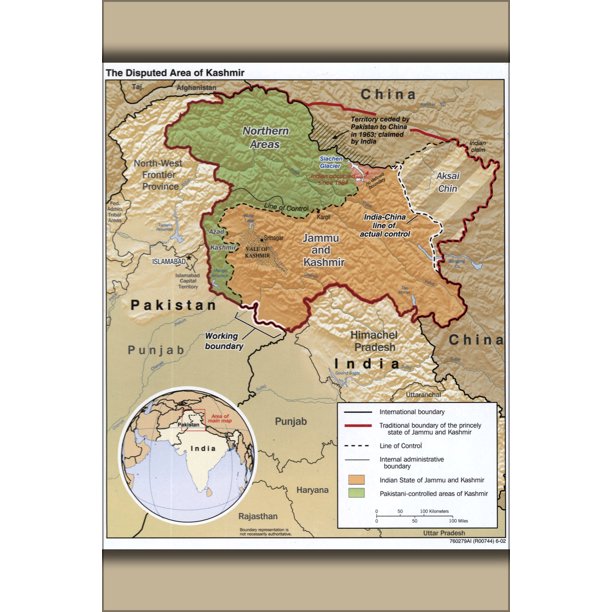 24"x36" Gallery Poster, cia map of disputed area of Kashmir 2002 ...
