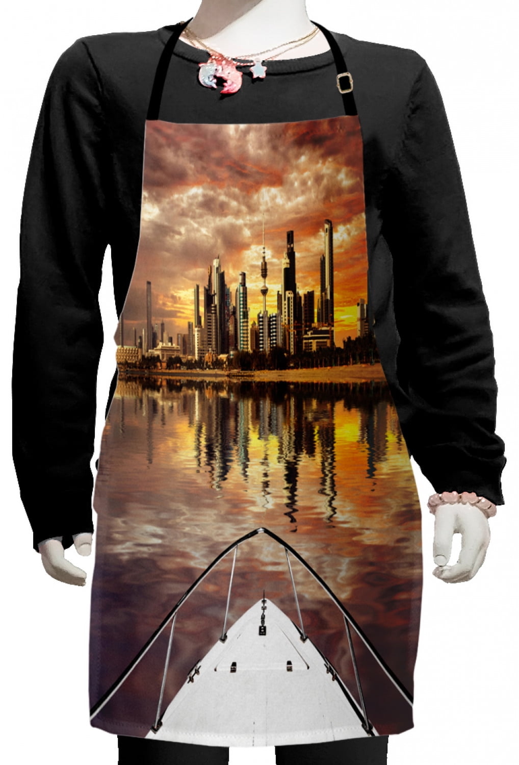 Travel Kids Apron, Kuwait City Skyline from Sailboat Majestic Sky ...