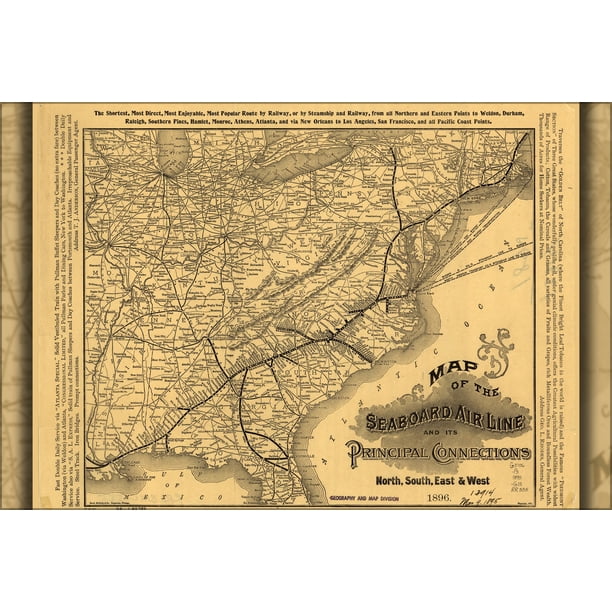 24"x36" Gallery Poster, Map of Seaboard Air Line railroad 1896 ...