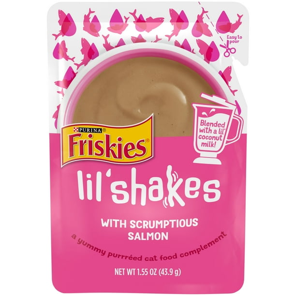 Friskies Lil’ Shakes Salmon Puree Wet Cat Food Topper, 1.55 oz Pouch ...