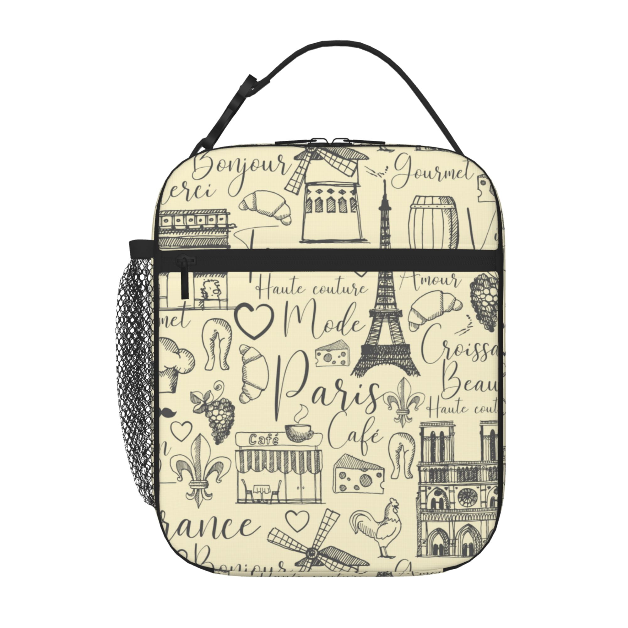 TEQUAN Portable Lunch Bag, Retro Paris Tower Graffiti Pattern Reusable ...