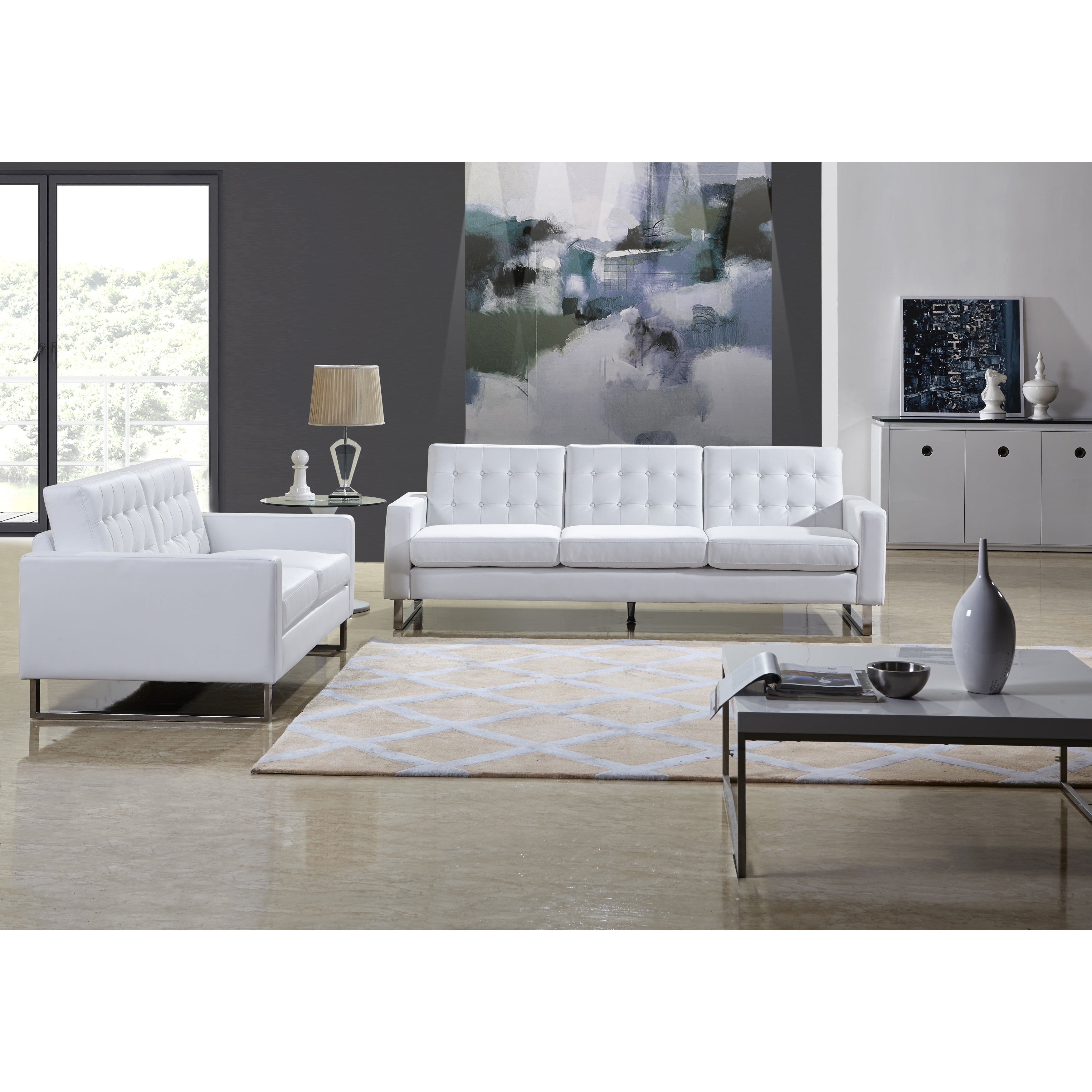 Angela Grey Fabric Modern Sofa And Loveseat Set | Baci Living Room