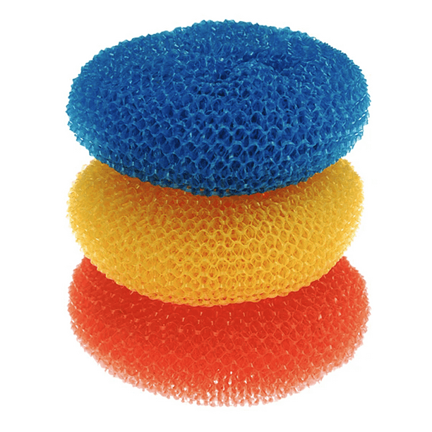 LOLA Plastic Mesh Scourers, Round Dish Pot Scrubber Set for Kitchen - 3 ...