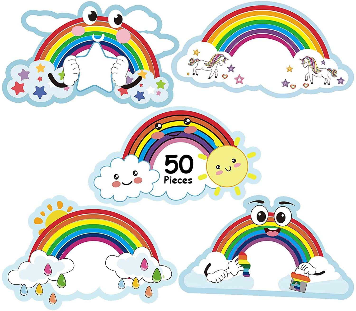 50 Pieces Rainbows Cut-Outs Bulletin Board Set Colorful Rainbow Accents ...