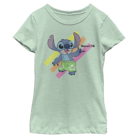 Disney Lilo & Stitch Stitch Shaka Girl's Heather Crew Tee, Mint, X ...