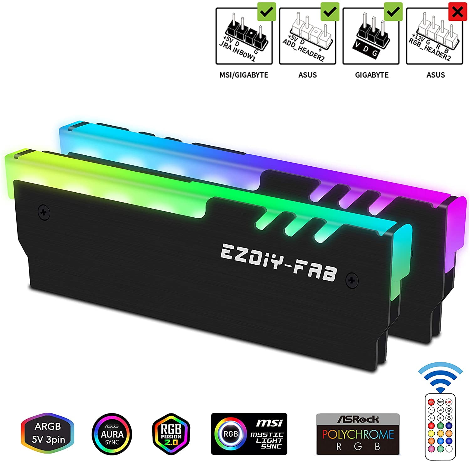 EZDIY-FAB ARGB DDR Heatsink Memory RAM Cooler with RF Remote for DIY PC ...