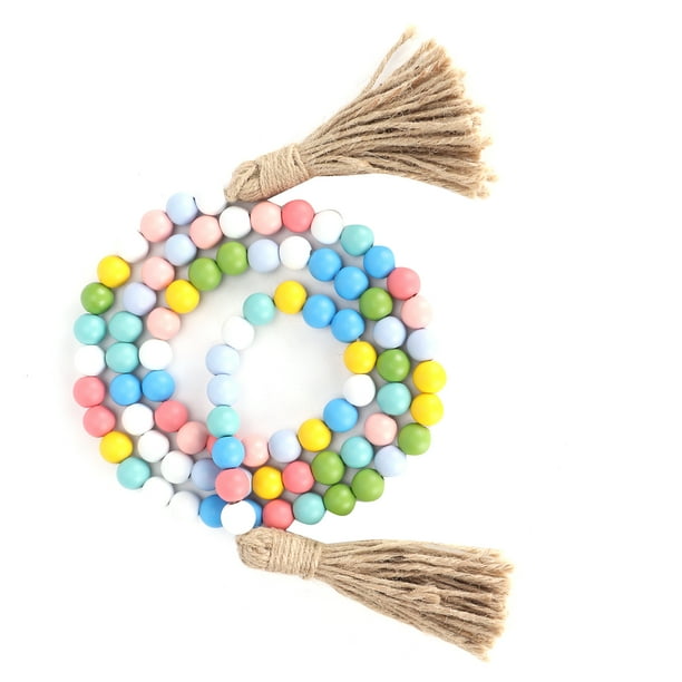 Bead String Pendant, Bead String 84 Natural Wooden Beads Hemp Rope Wood ...